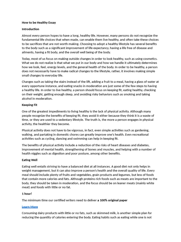 How To Be Healthy Essay 4 | PDF | Healthy Diet | Nutrition