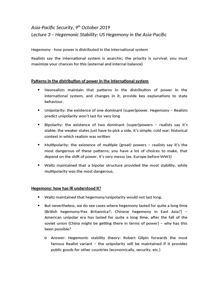 Lecture 3 - Hegemonic Stability | PDF Lecture 3 - Hegemonic Stability | PDF