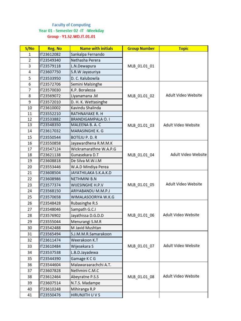 Year 1 Semester 2 - Finalized Project Group List 2024 | PDF