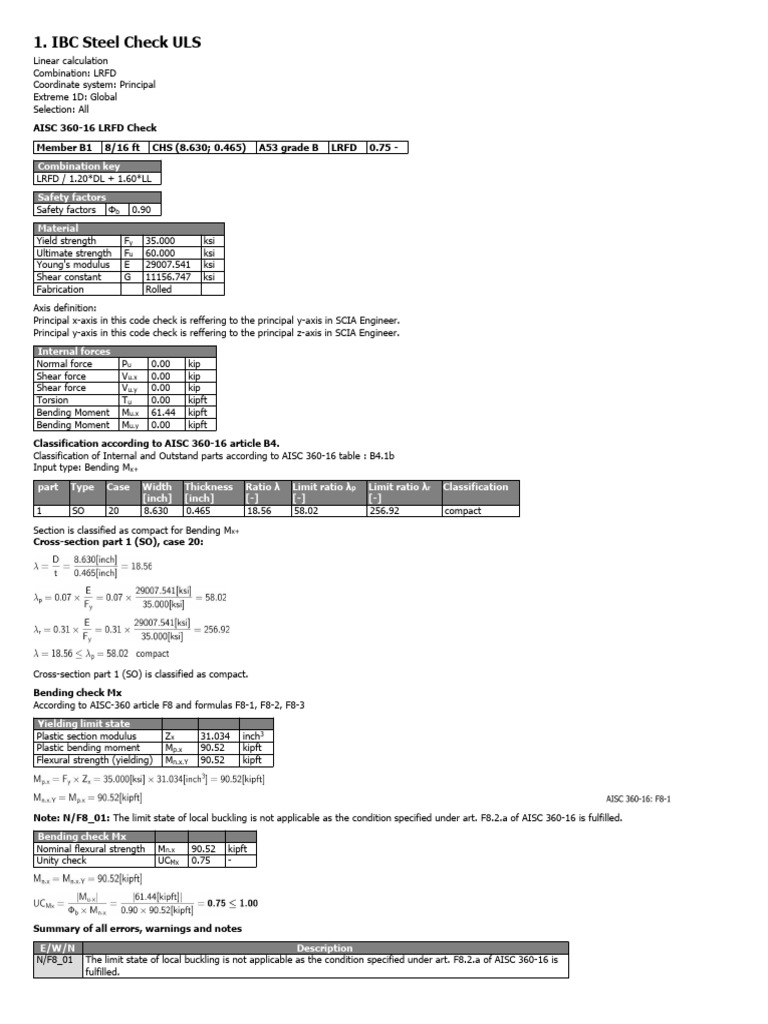 Aisc 360 16 Bending Example F 9b | PDF
