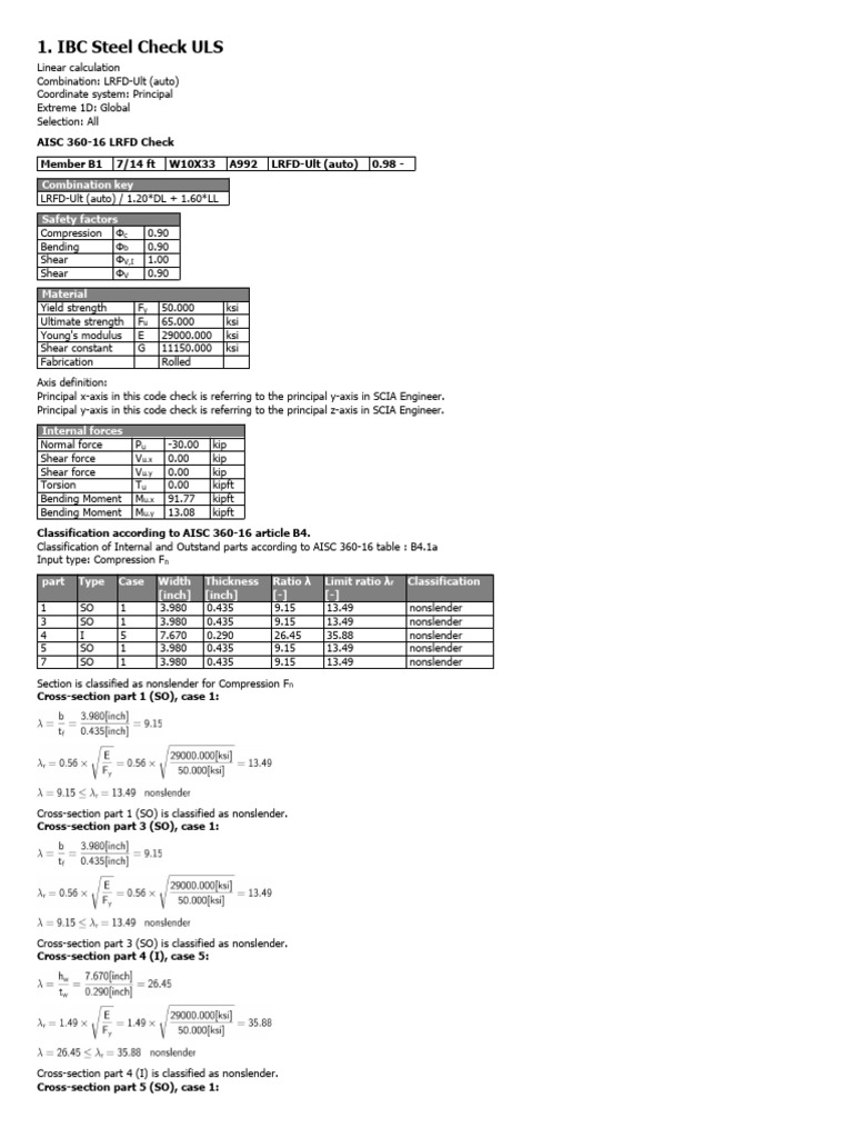 Aisc 360 16 Combined Forces Example H 4 | PDF | Buckling | History