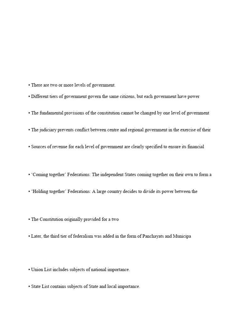 Federalism Class 10 Notes Civics Social Science | PDF