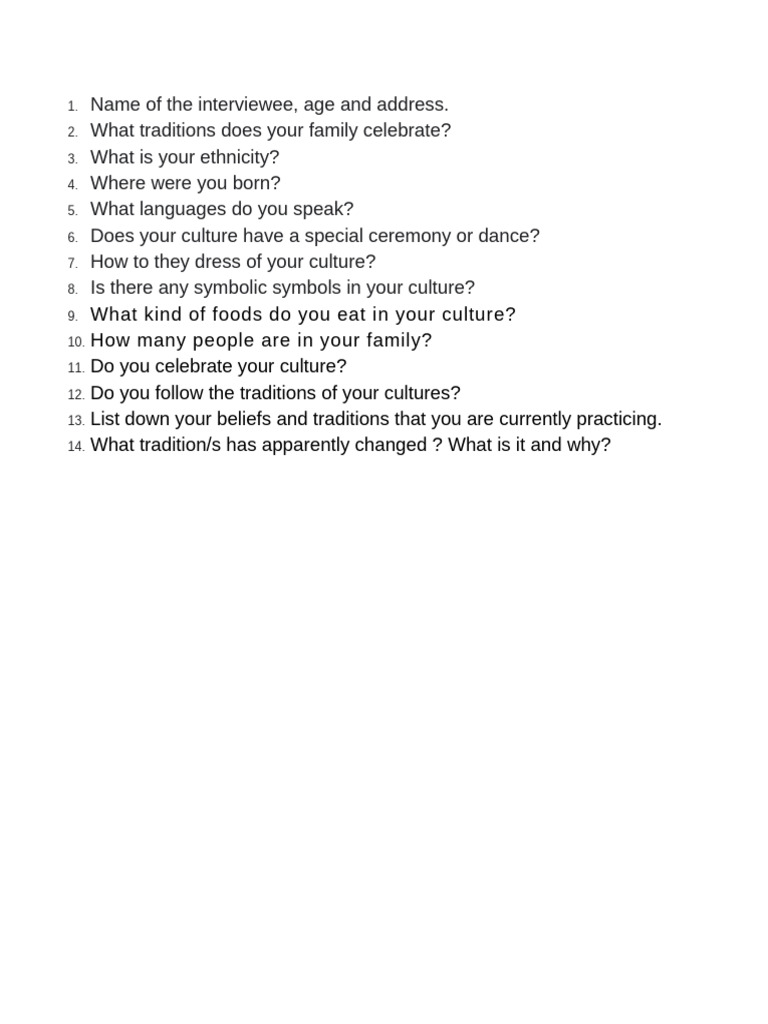Interview Questions ABOUT CULTURE MIL | PDF