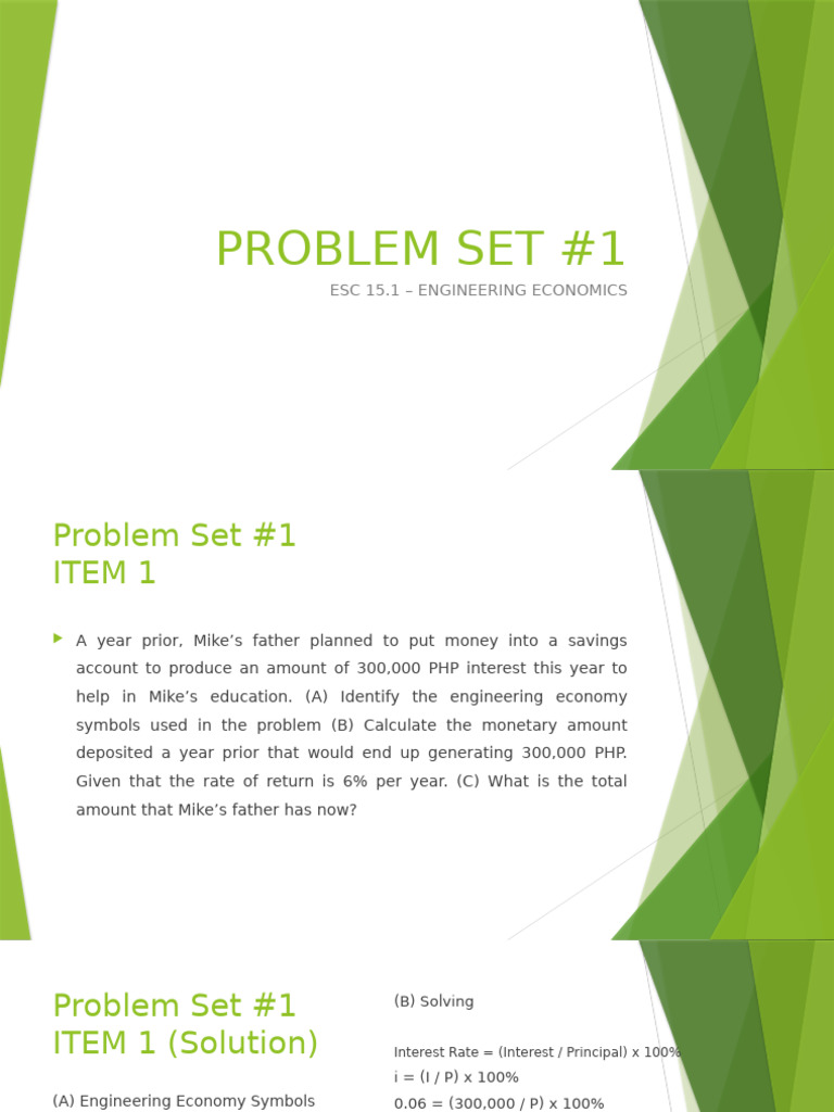 Problem Set #1, Economic Equivalence, Simple Compound Interest | PDF Problem Set #1, Economic Equivalence, Simple Compound Interest | PDF
