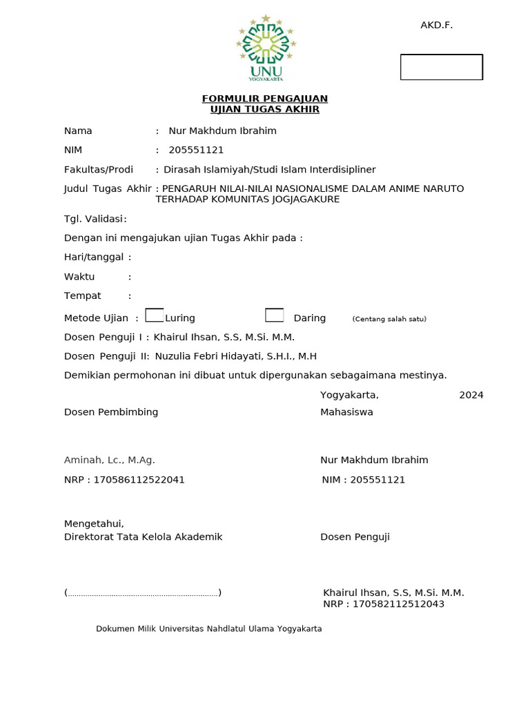 Akd.f.43 Form Pengajuan Ujian Ta | PDF