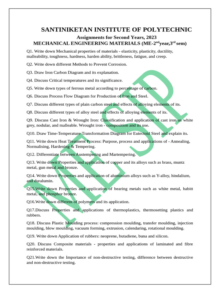 Assignment of Mechanical Engineering Materials | PDF