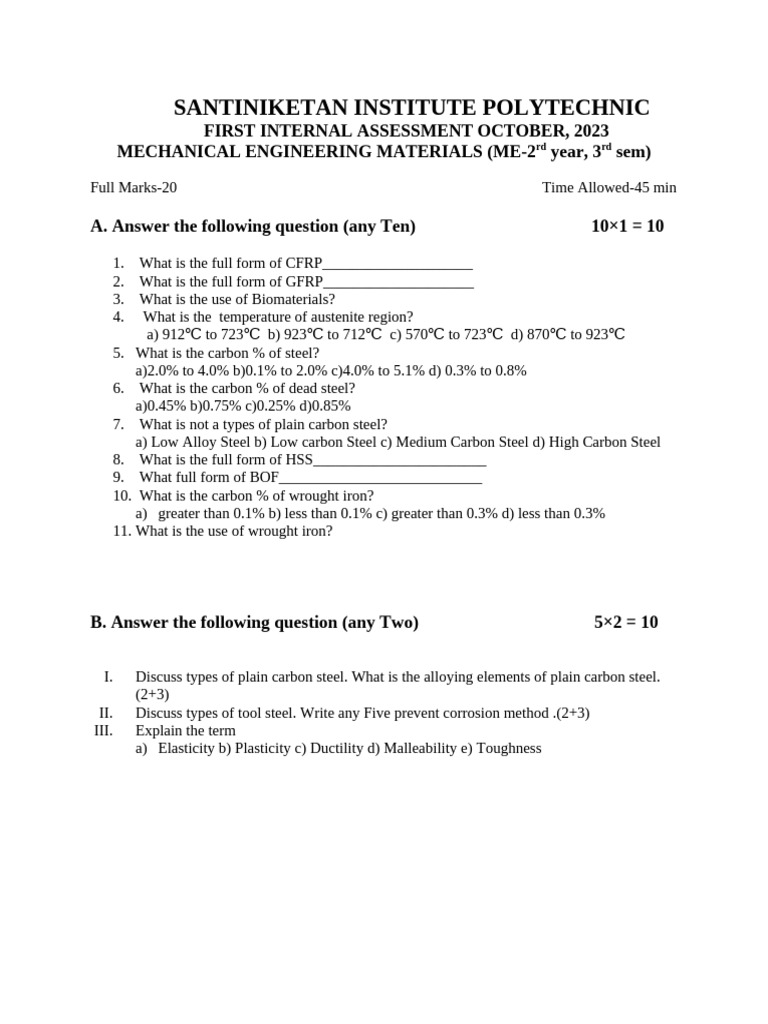 Mechanical Engineering Materials | PDF