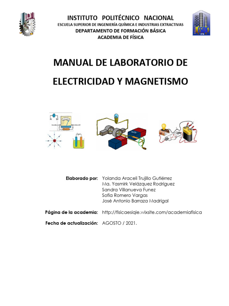 Portada De Manual De Laboratorio De Electricidad Y Magnetismo Pdf