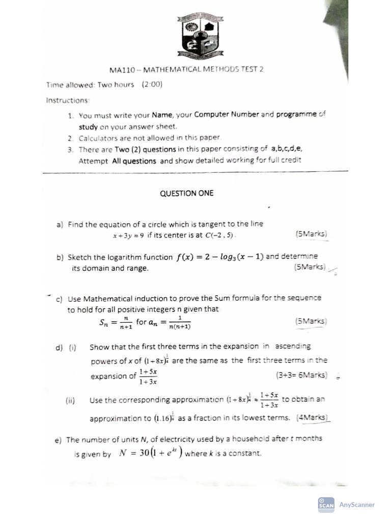 Ma110 Test 2 - 2024 | PDF