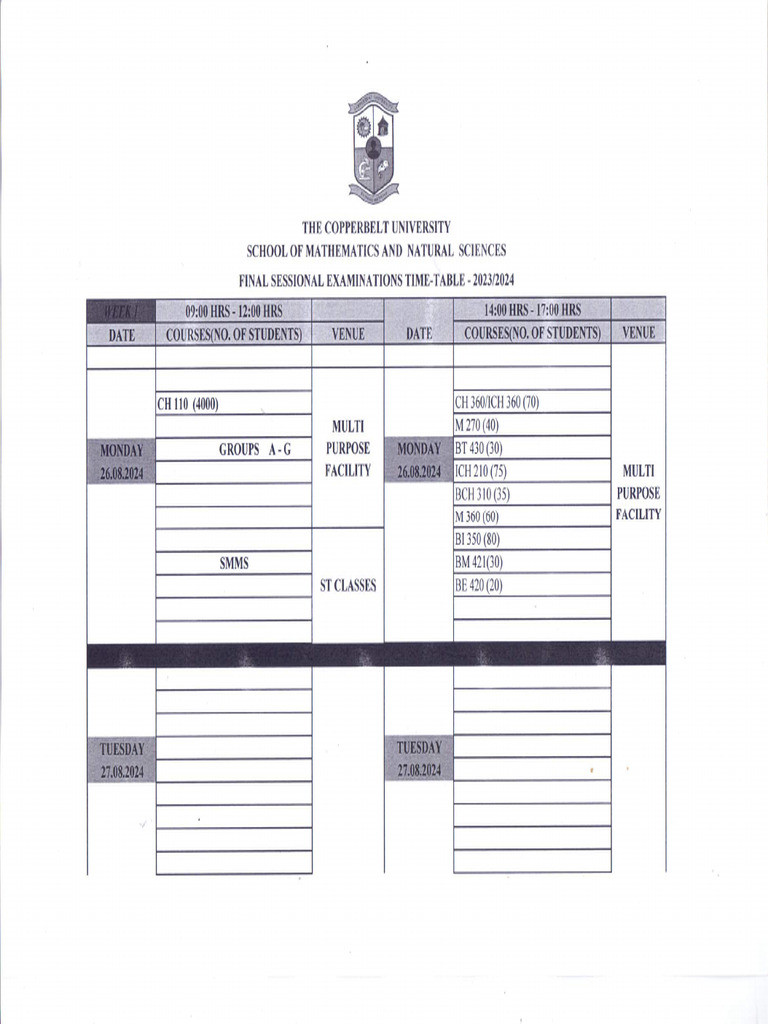 Sessional Examinations Timetable | PDF