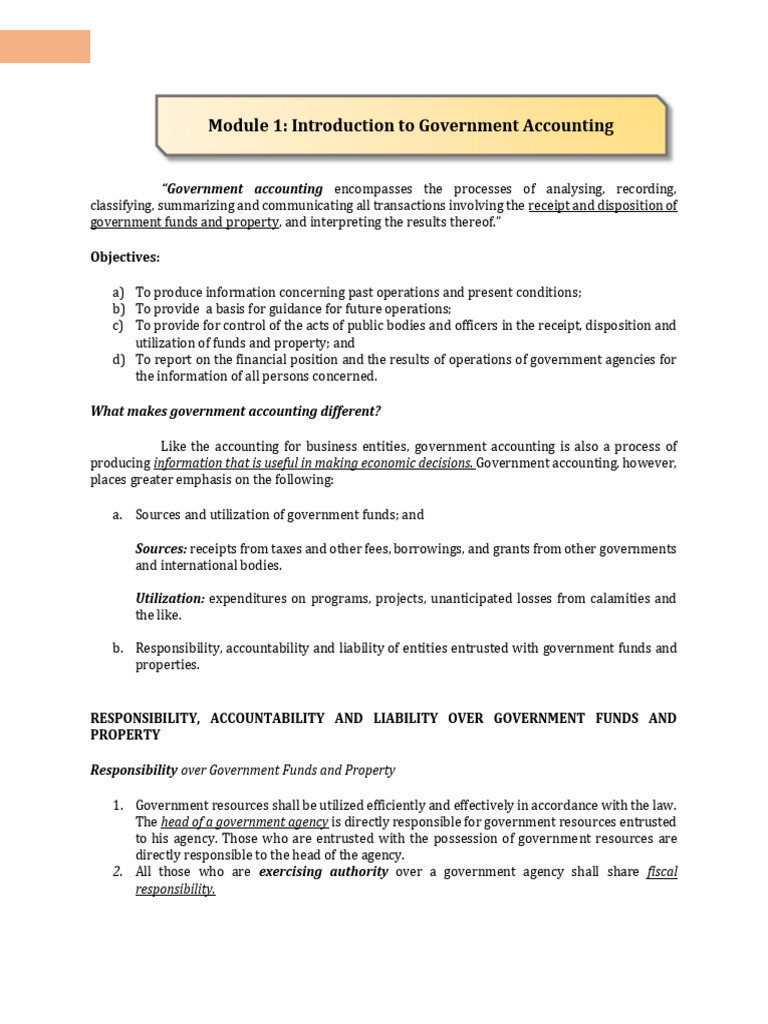 Module 1 - Overview of Government Accounting | PDF