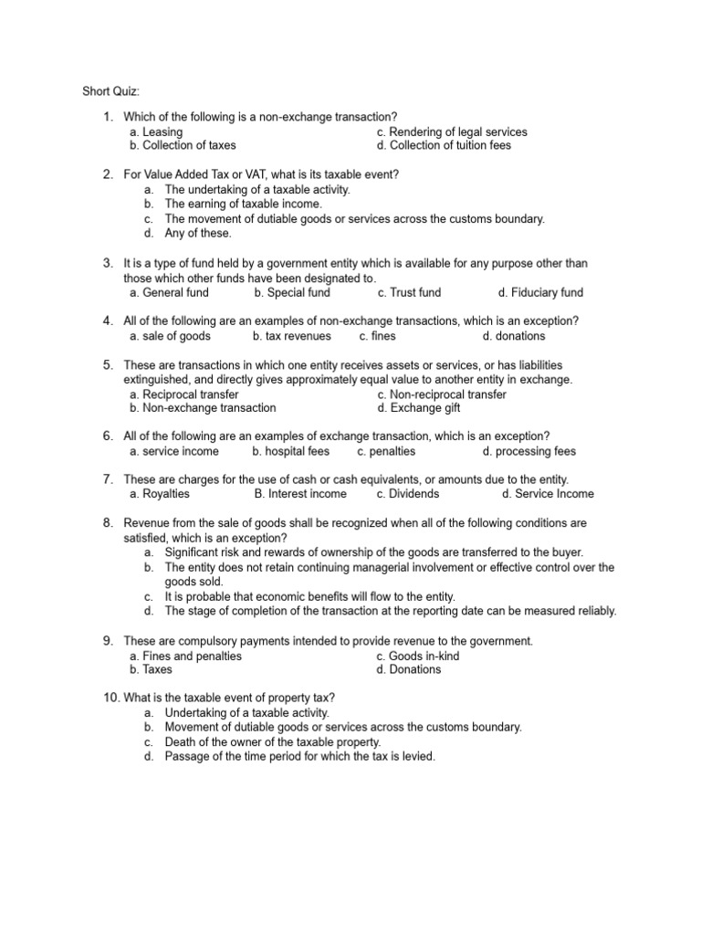 Short Quiz | PDF
