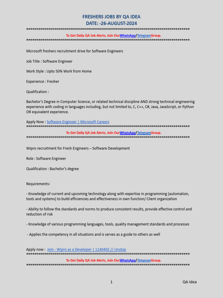 Freshers Jobs 26 Aug 2024 | PDF