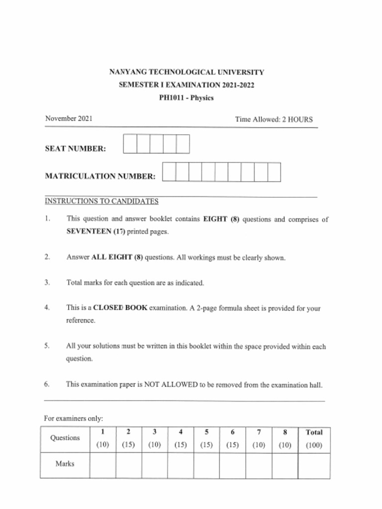 PH1011 2021-2022 Semester 1 | PDF