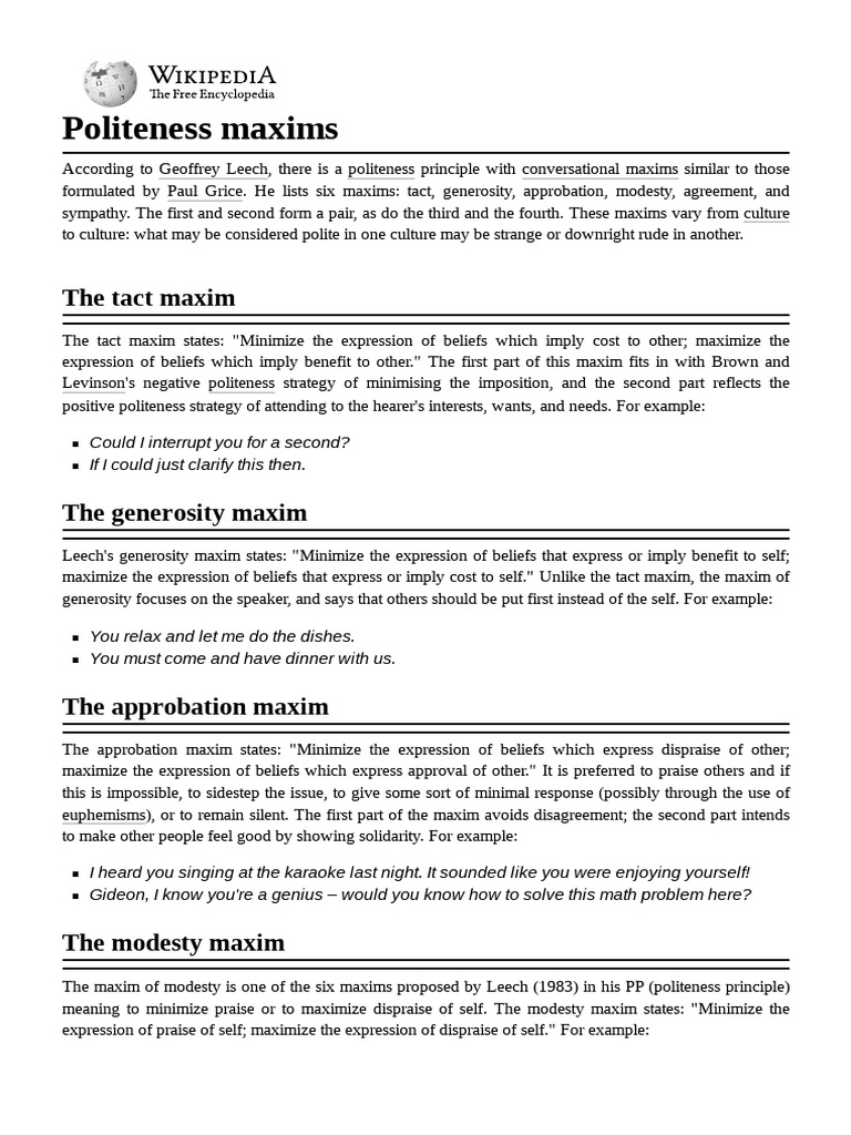 Politeness Maxims | PDF