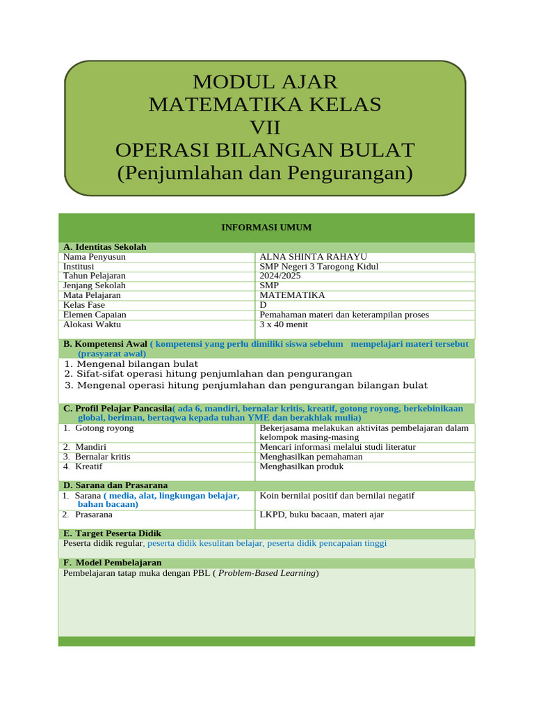 Modul Penjumlahan Pengurangan | PDF