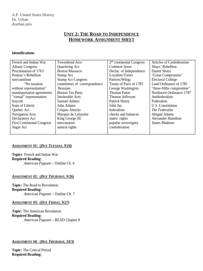 AP Unit 2 HW Sheet - 2019 | PDF
