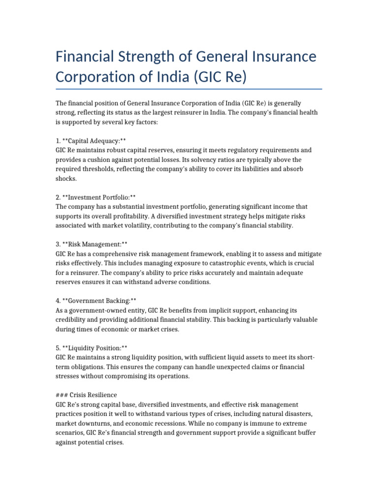 GIC Re Financial Strength | PDF