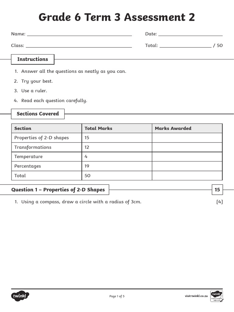 Grade 6 Term 3 Math Assessment | PDF | Shape | Classical Geometry