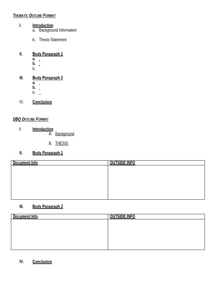 Thematic DBQ Outline Format | PDF
