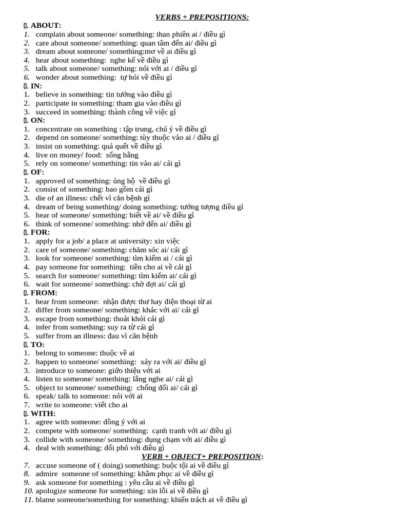 Ngữ Pháp Verb+Prep | PDF