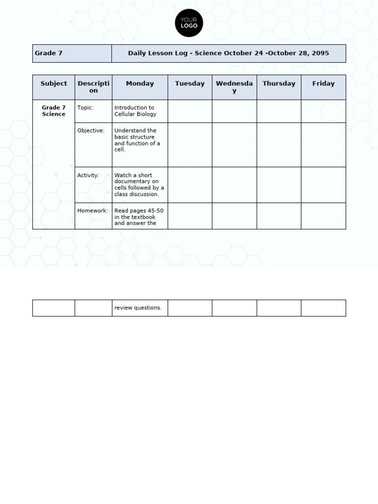 Downloadable Daily Lesson Log Template | PDF Downloadable Daily Lesson Log Template | PDF
