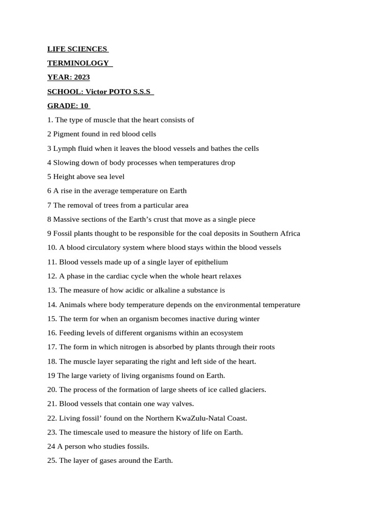 Life Sciences Terminology | PDF