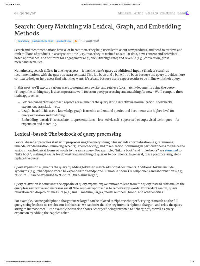 Search - Query Matching Via Lexical, Graph, and Embedding Methods | PDF