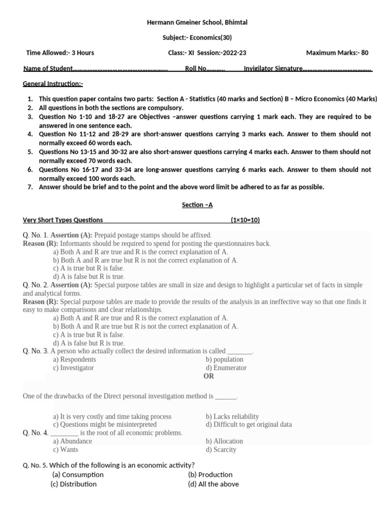 Hermann Gmeiner School XI ECO Final Set 1 | PDF | Demand | Elasticity (Economics)