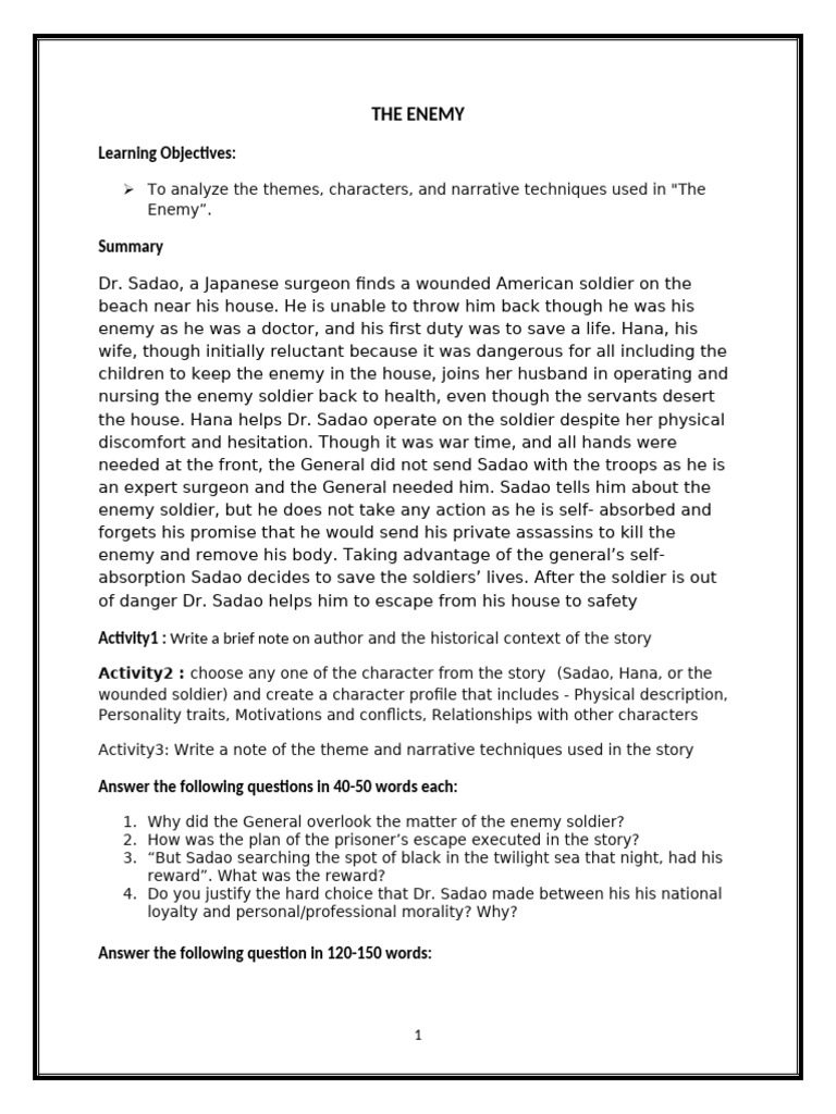 The Enemy - Notebook Plan | PDF