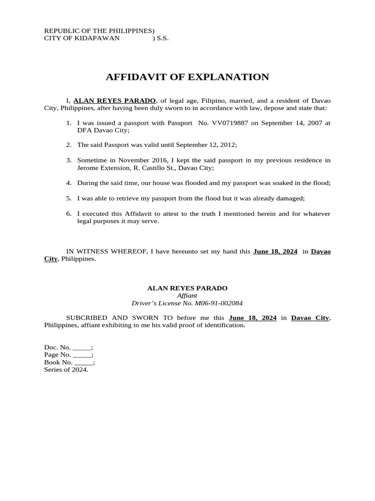 Affidavit of Explanation | PDF