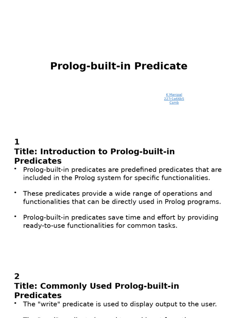 Prolog Built in Predicate | PDF