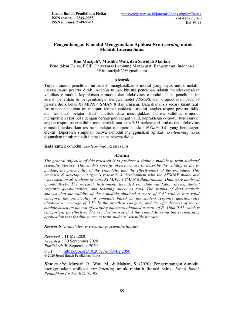 Pengembangan E-Modul Menggunakan Aplikasi Exe-Learning Untuk | PDF