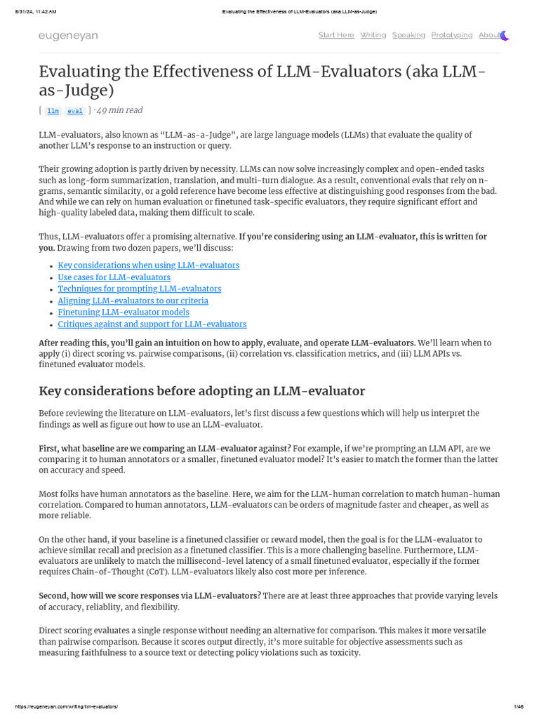 Evaluating The Effectiveness of LLM-Evaluators (Aka LLM-as-Judge) | PDF