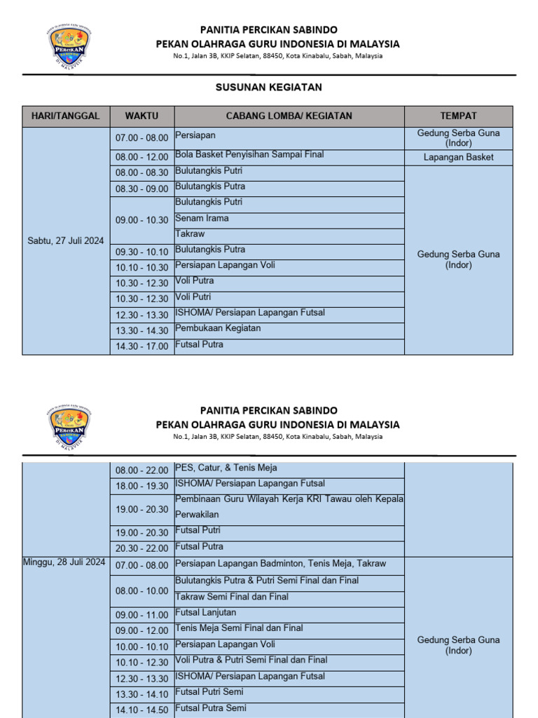 Rundown Kegiatan | PDF