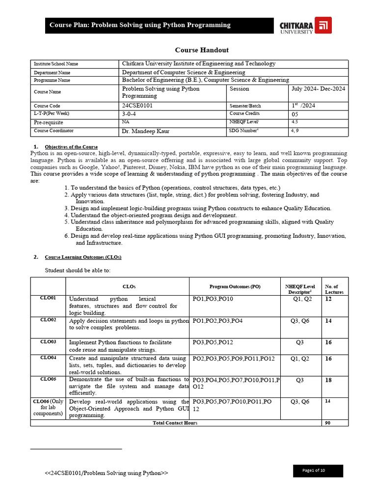CHO Python - 24CSE0101 | PDF