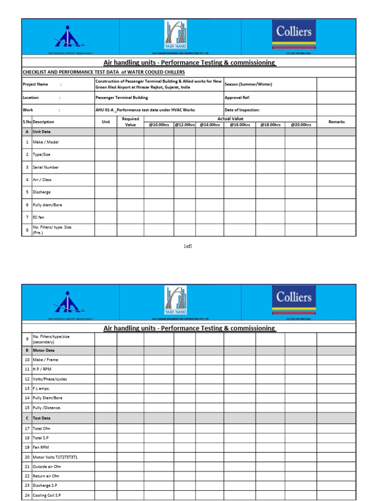 Air Handling Units - Performance Testing & Commissioning: Checklist and ...
