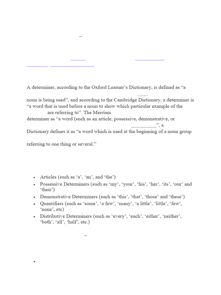 What Is A Determiner? - Meaning and Definition: Articles Demonstrative Adjectives Possessive ...