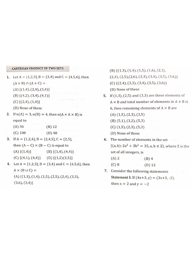 Relation and Function Class 11 | PDF