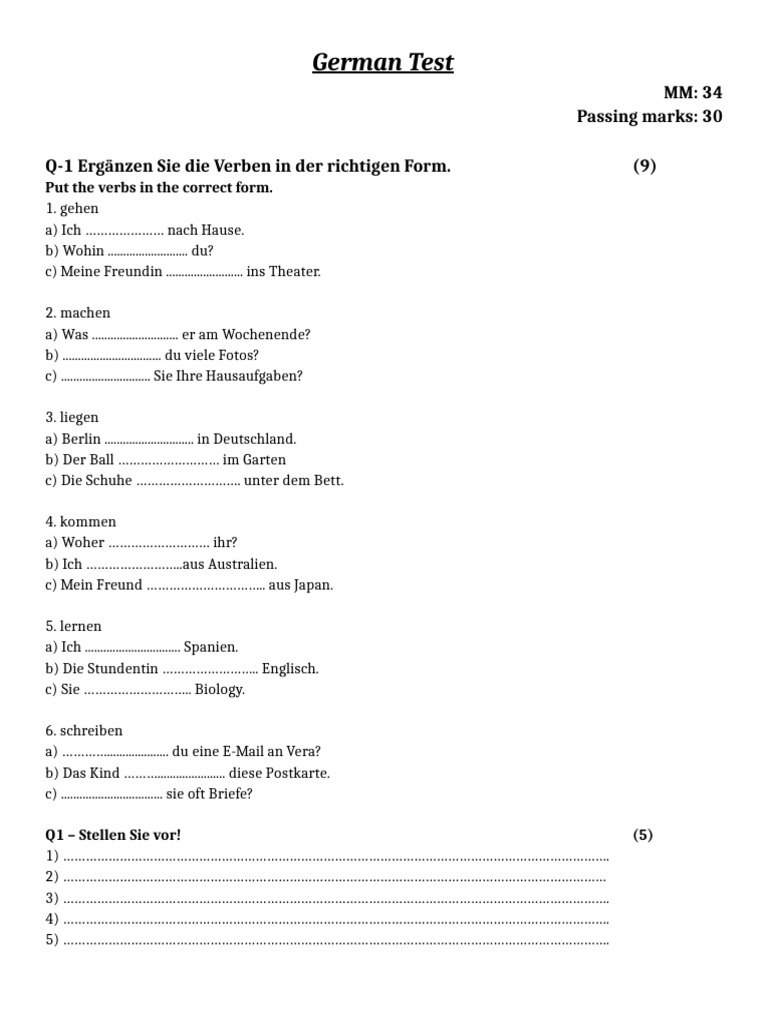 German Test 5th Class 2 | PDF
