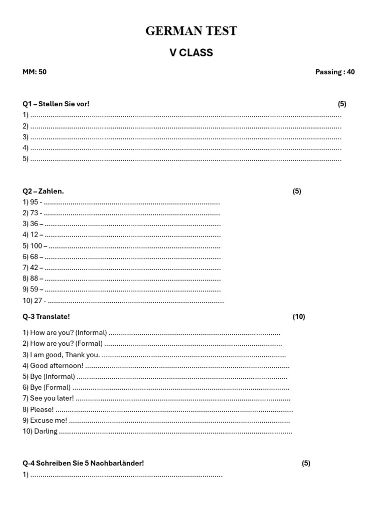 2nd Test of Geman V Class | PDF