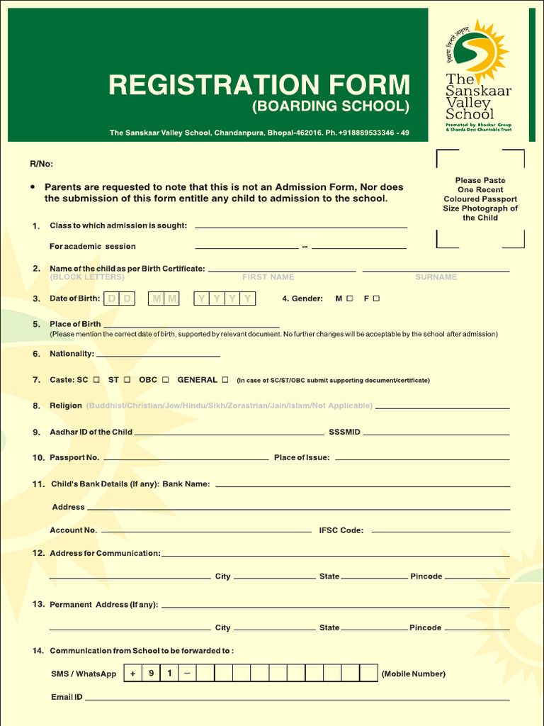 Boarding Registration Form | PDF