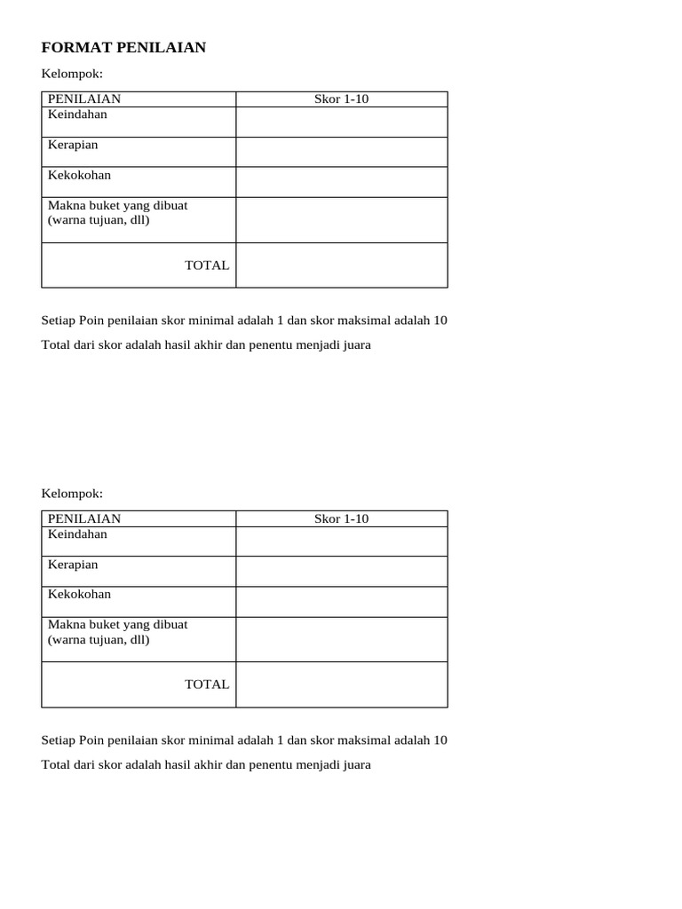 Format Penilaian Buket | PDF