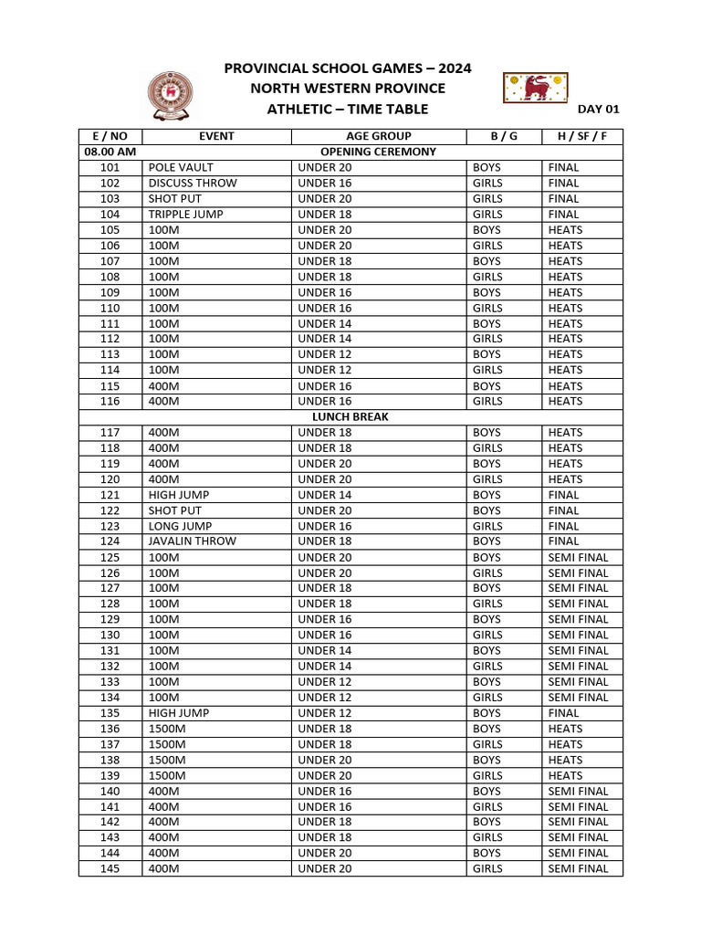 Athletic Time Table 2024 3 PDF