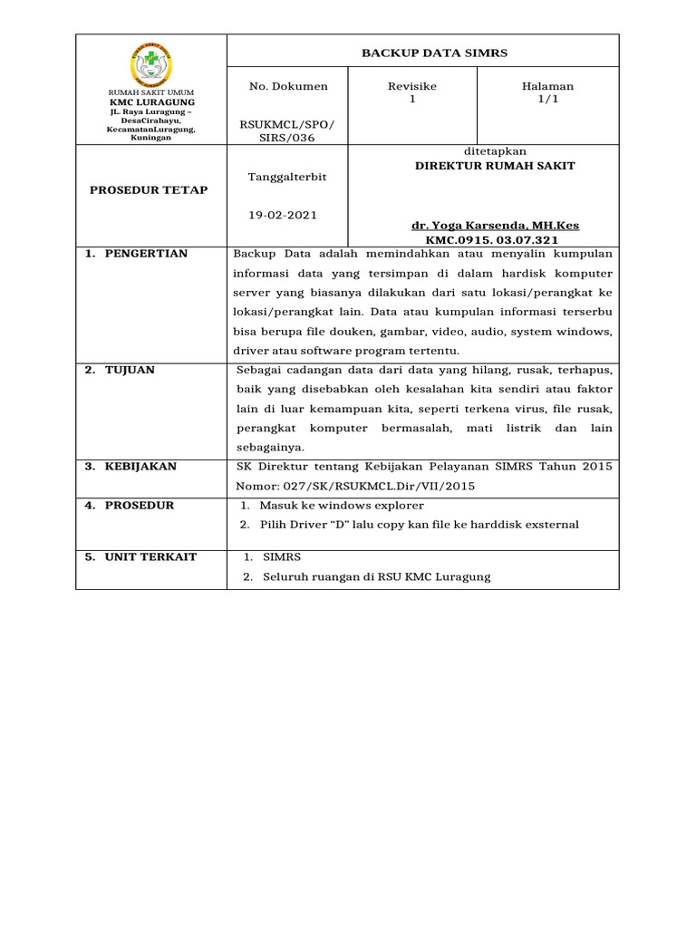 Sop Back Up Data | PDF