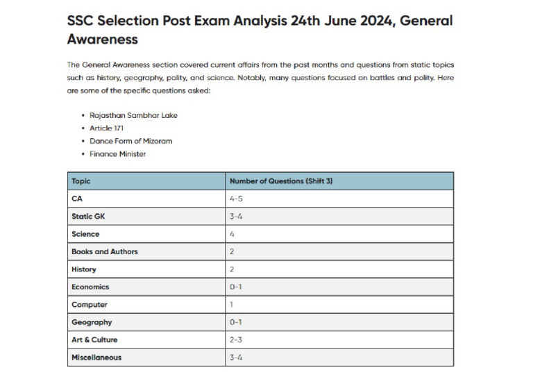 SSC Overall Good Attempt General Awarness | PDF