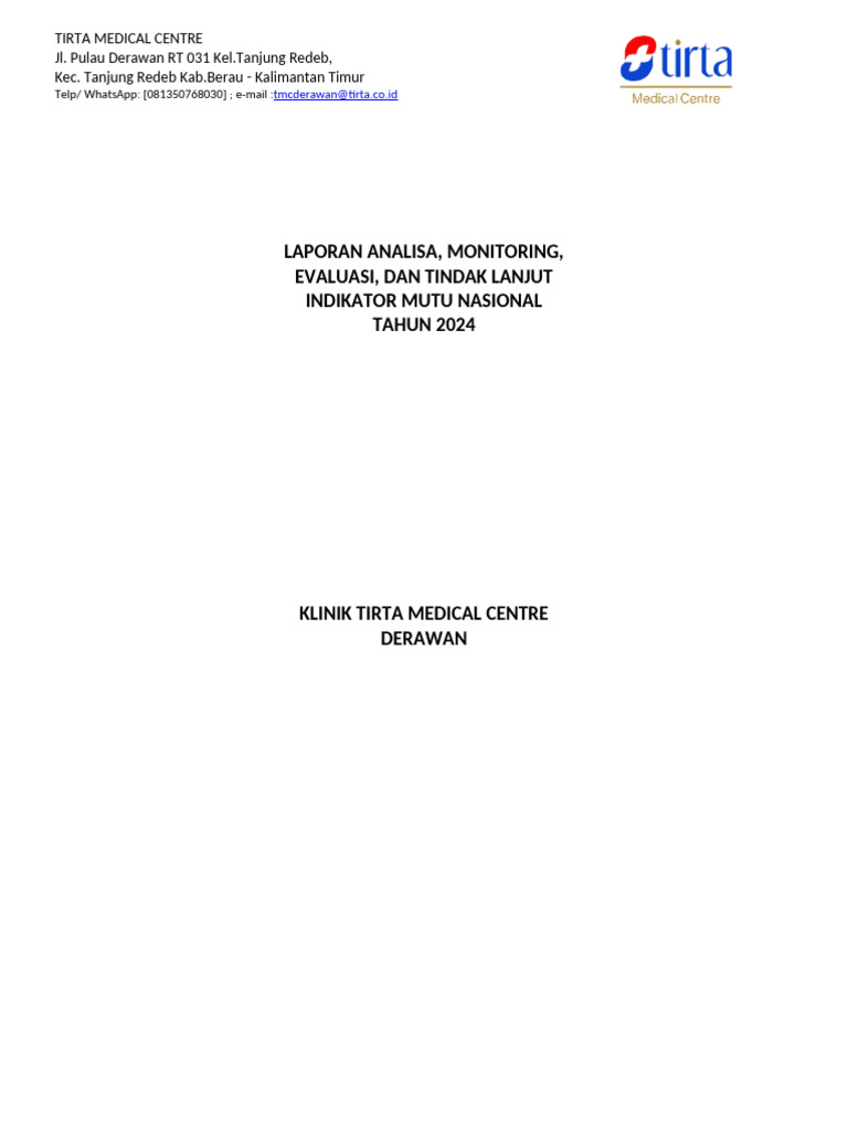 Laporan Analisa, Monitoring, Evaluasi, Dan Tindak Lanjut Indikator Mutu Nasional Tahun 2023 | PDF