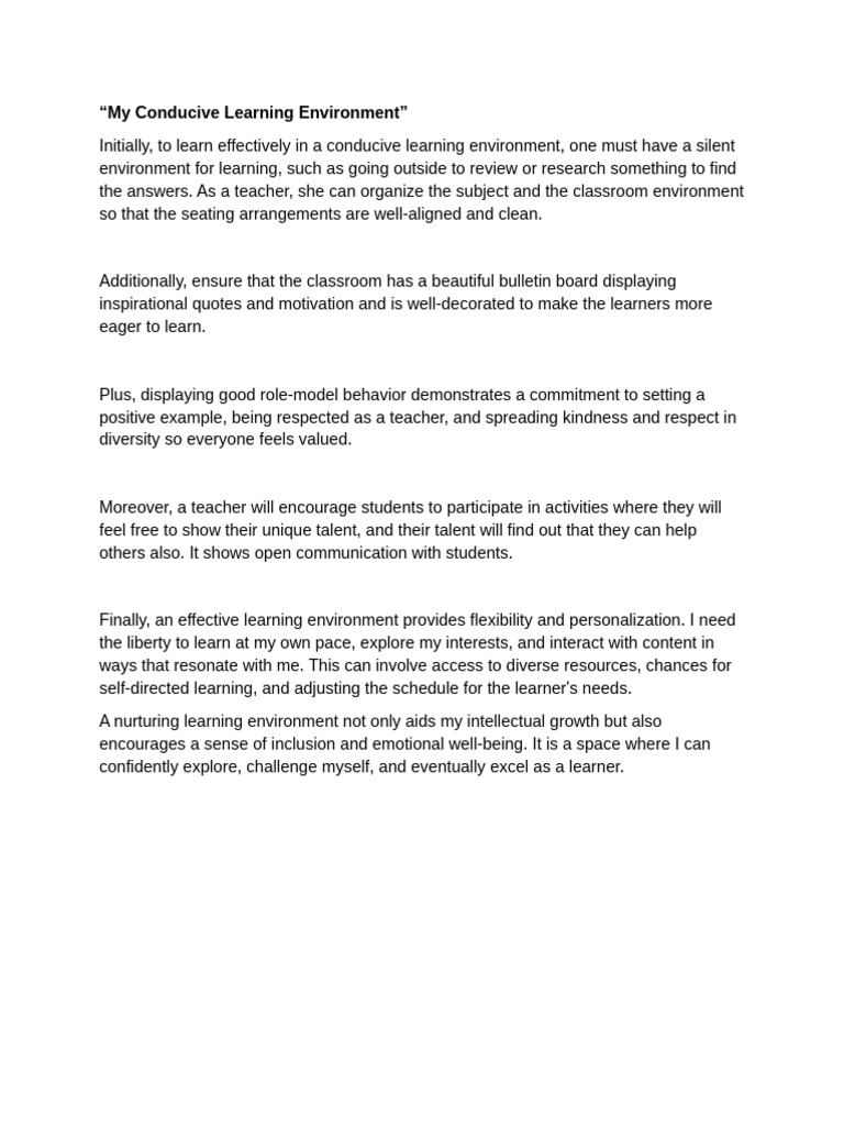 My Conducive Learning Environment | PDF