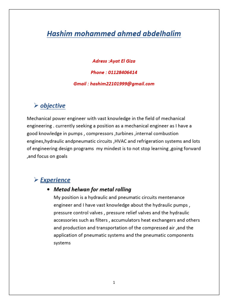 Hashim Mohammed Ahmed Abdelhalim: Objective | PDF