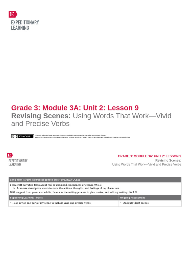 Grade 3: Module 3A: Unit 2: Lesson 9: Revising Scenes | PDF